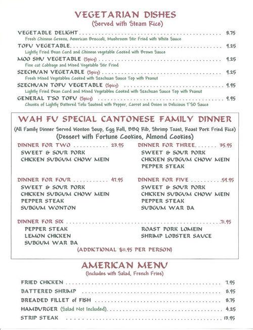 Wah Fu Chinese Restaurant menu in Middleburg Heights, Ohio, USA
