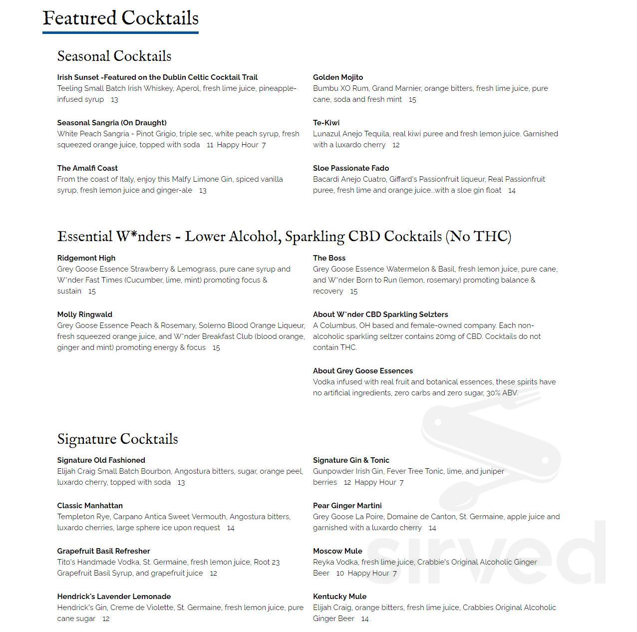 Fado Pub & Kitchen menu in Dublin, Ohio, USA