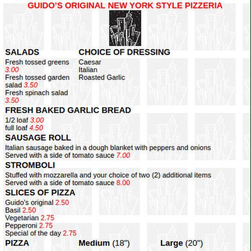 Guidos original NY style pizza chinden store menu in Boise, Idaho, USA