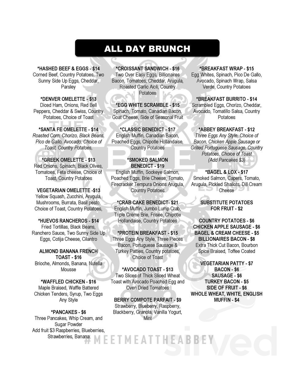 The Abbey Food & Bar menu in West Hollywood, California, USA