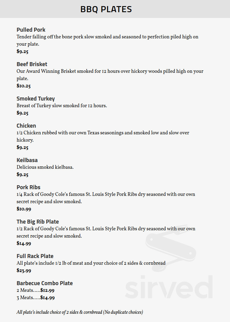 Goody Cole's Smokehouse menu in Brentwood, New Hampshire, USA
