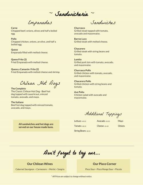 San Antonio Bakery & Restaurant menu in Valley Stream, New York, USA