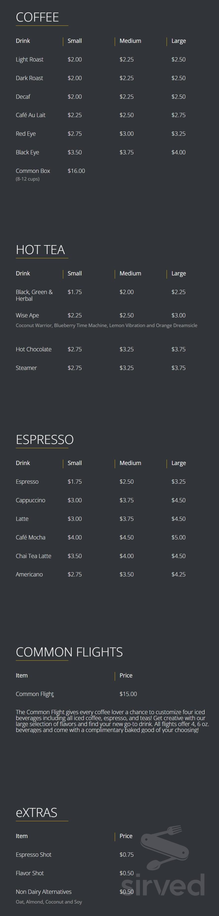 Common Grounds Coffeehouse menu in Oaklyn, New Jersey, USA