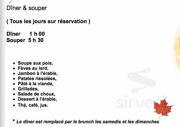 Menu - Laterrière QC's Érablière au Sucre d'Or | Sirved