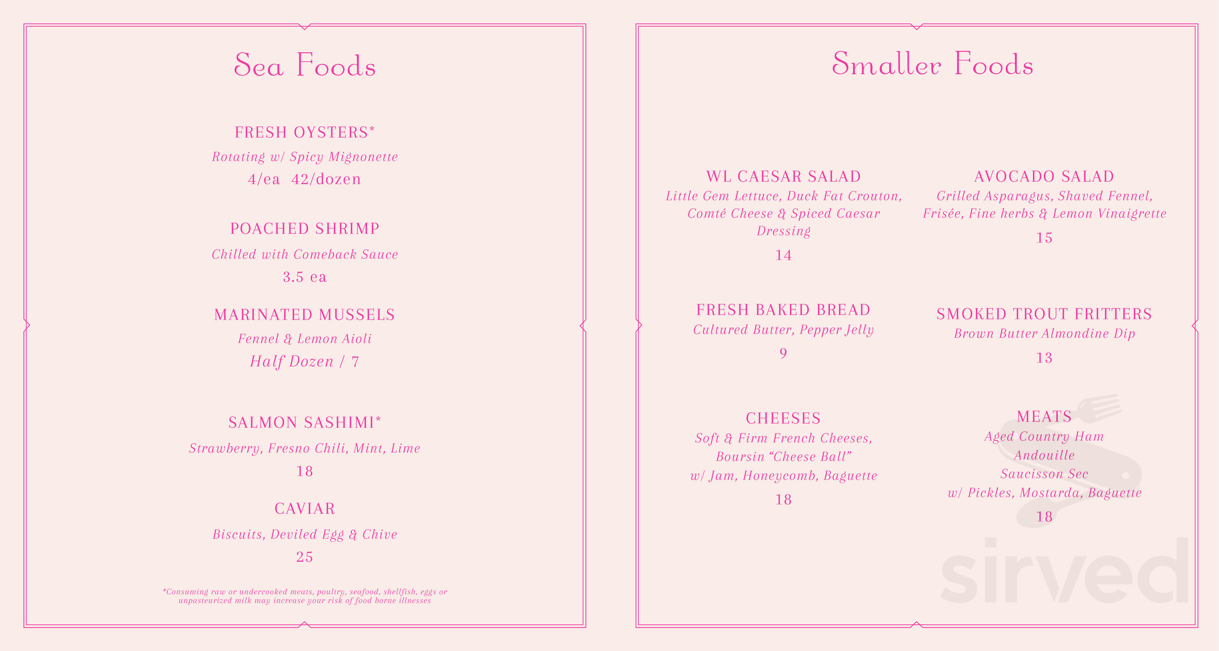 White Limozeen menu in Nashville, Tennessee, USA