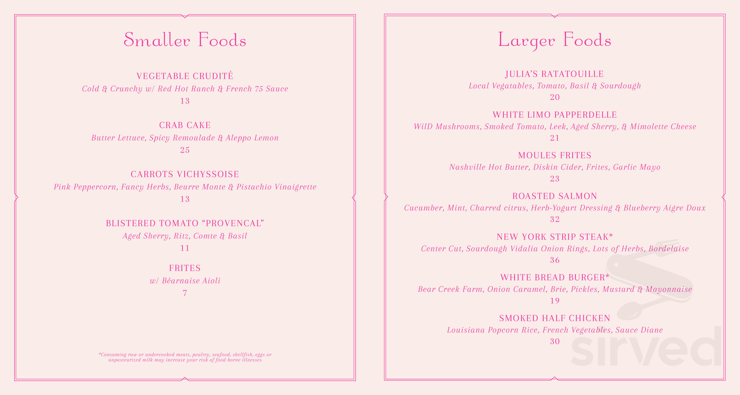 White Limozeen menu in Nashville, Tennessee, USA