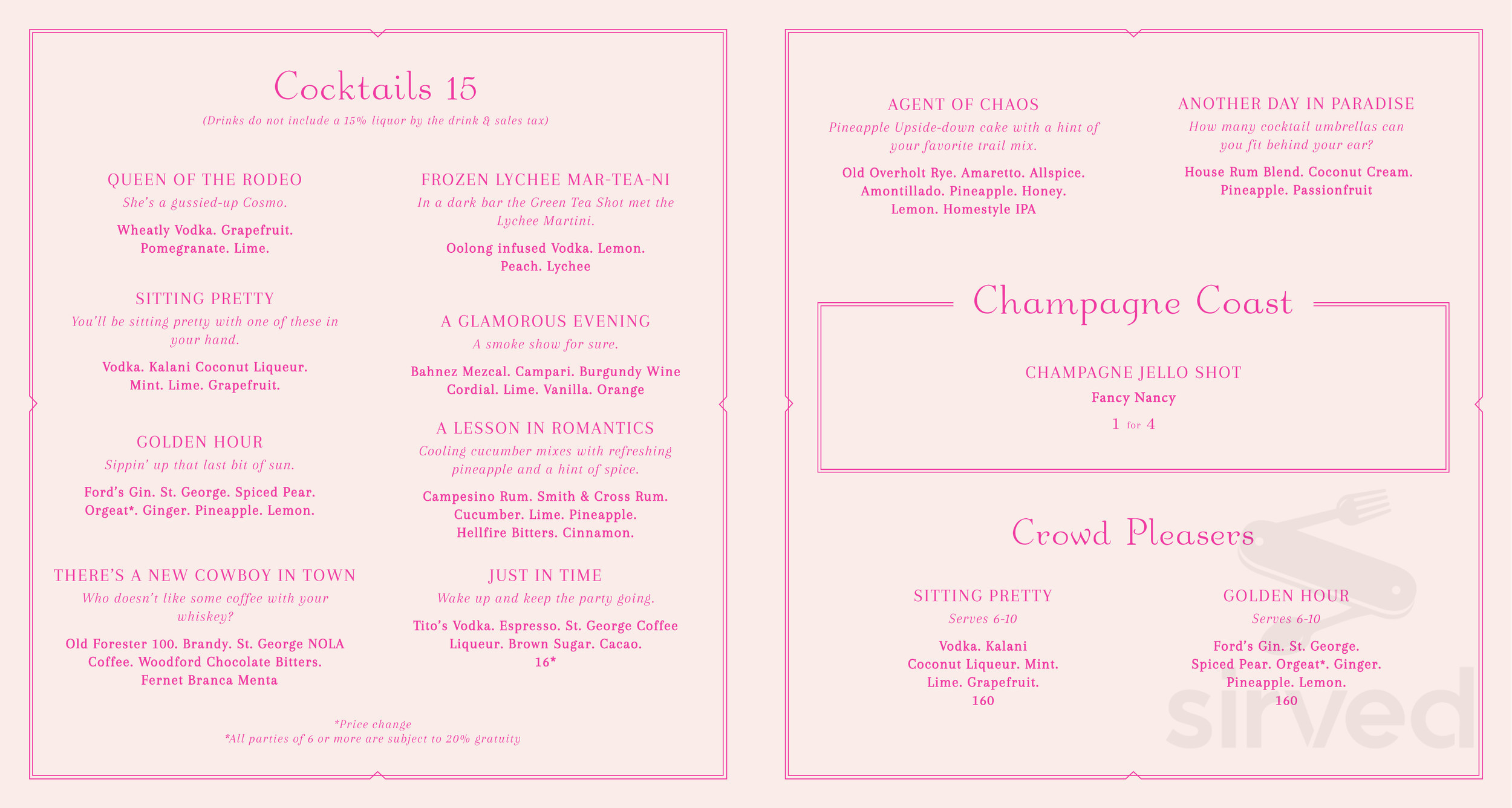 White Limozeen menu in Nashville, Tennessee, USA