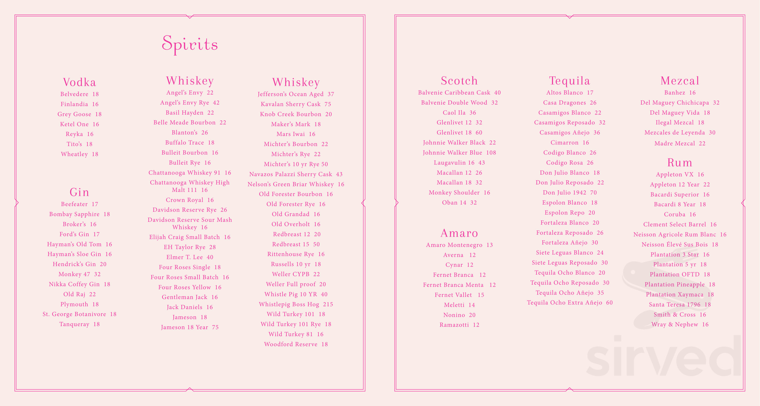 White Limozeen menus in Nashville, Tennessee, United States