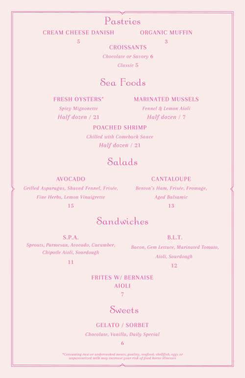 White Limozeen menu in Nashville, Tennessee, USA