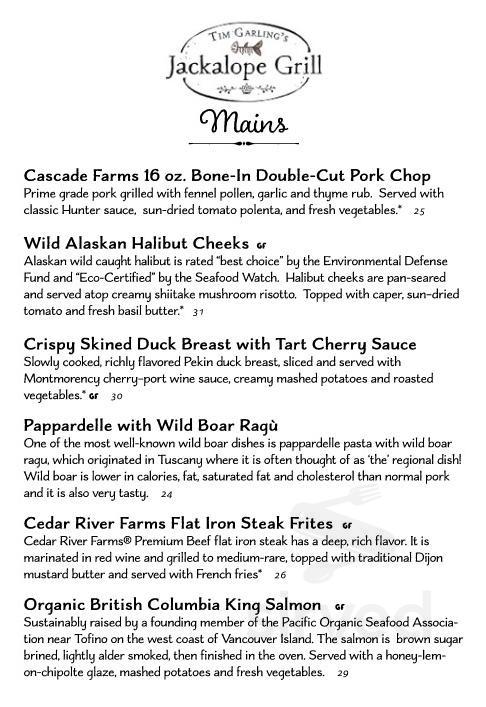 The Jackalope Grill menu in Bend, Oregon, USA