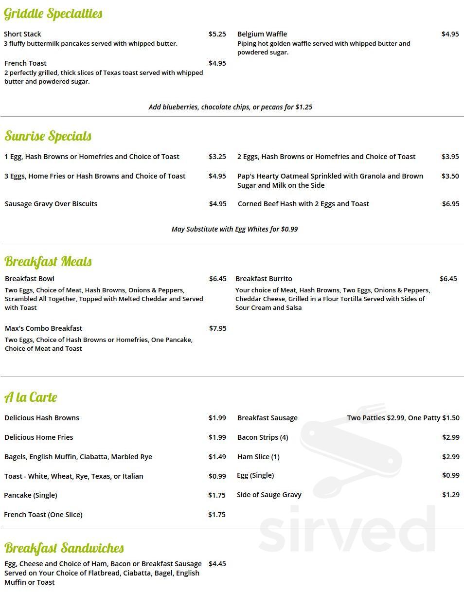 Mac's Route 8 Cafe menu in Butler, Pennsylvania, USA