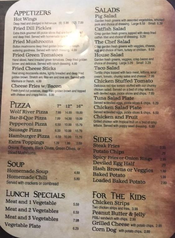 Menu for Wolf River Cafe in Rossville, TN | Sirved