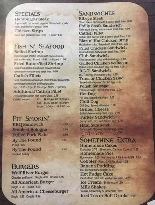 Wolf River Cafe menu in Rossville, Tennessee, USA