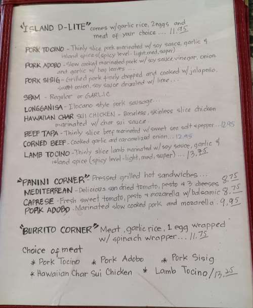 East Bay Cafe Depot menu in Fremont, California, USA