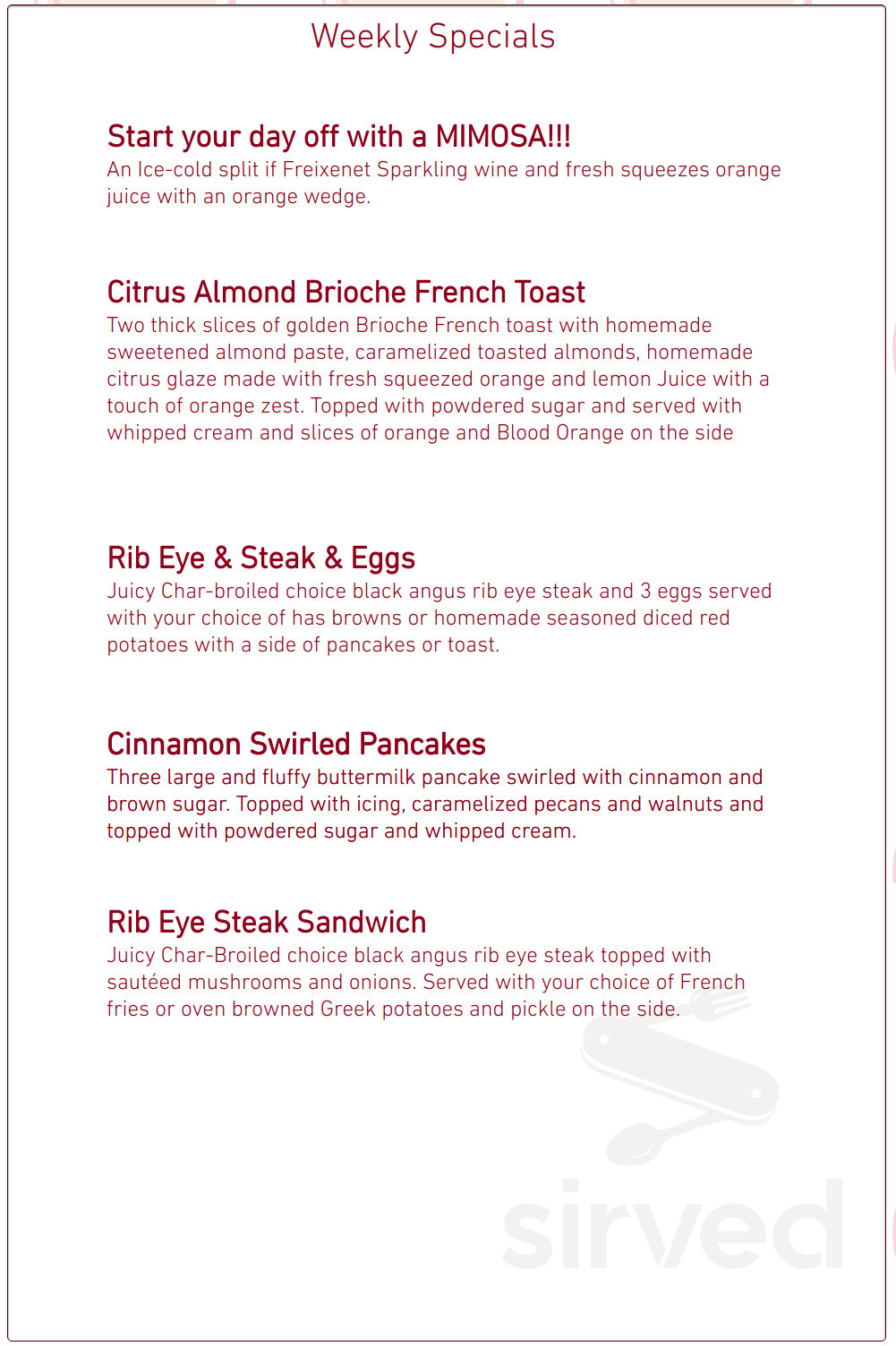 Meli Cafe Pancake House & Restaurant menu in Racine, Wisconsin, USA