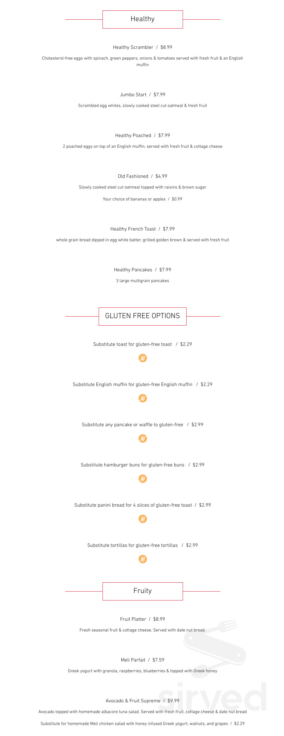 Meli Cafe Pancake House & Restaurant menu in Racine, Wisconsin, USA