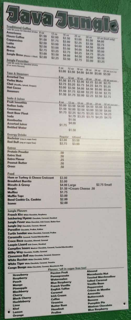 JJ Coffee Co - South (Java Jungle) menu in Bend, Oregon, USA