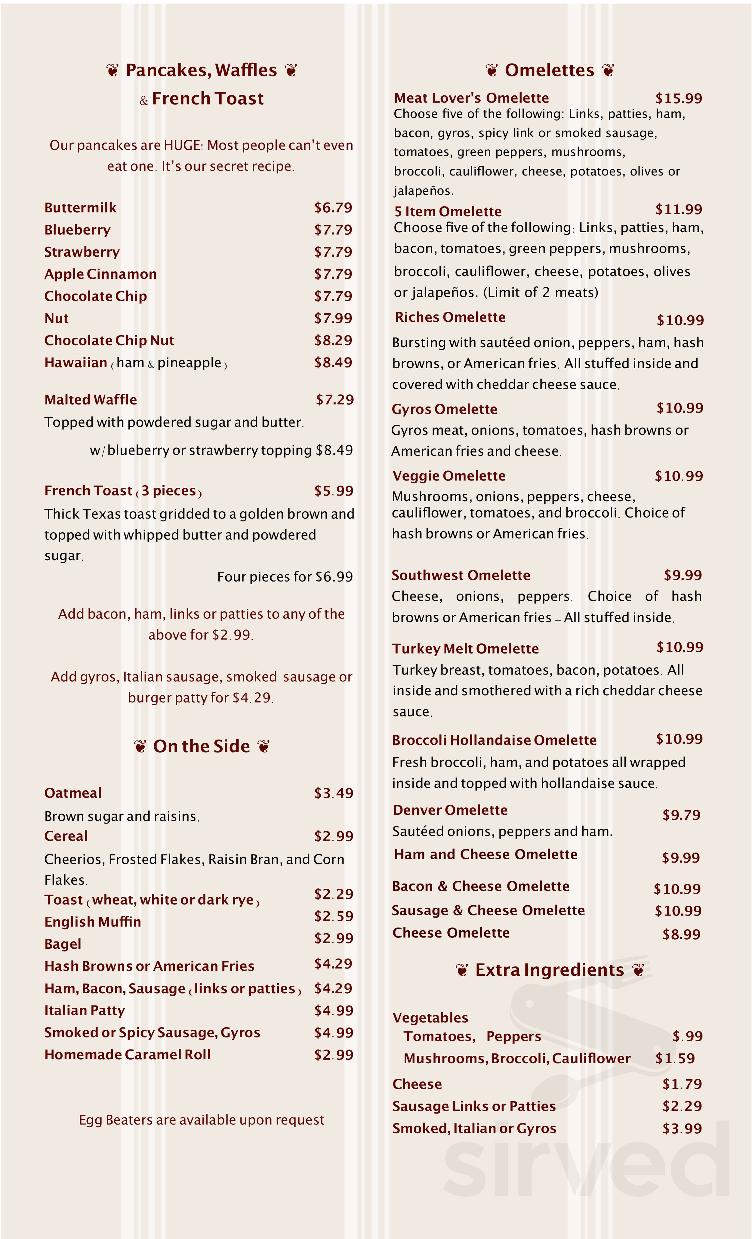 R J Riches menu in Mounds View, Minnesota, USA