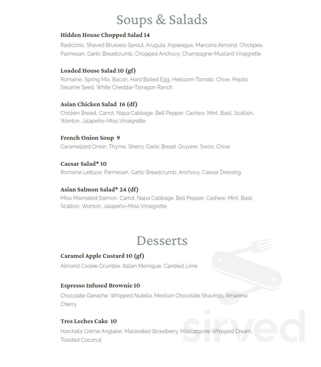 The Hidden House menu in Chandler, Arizona, USA