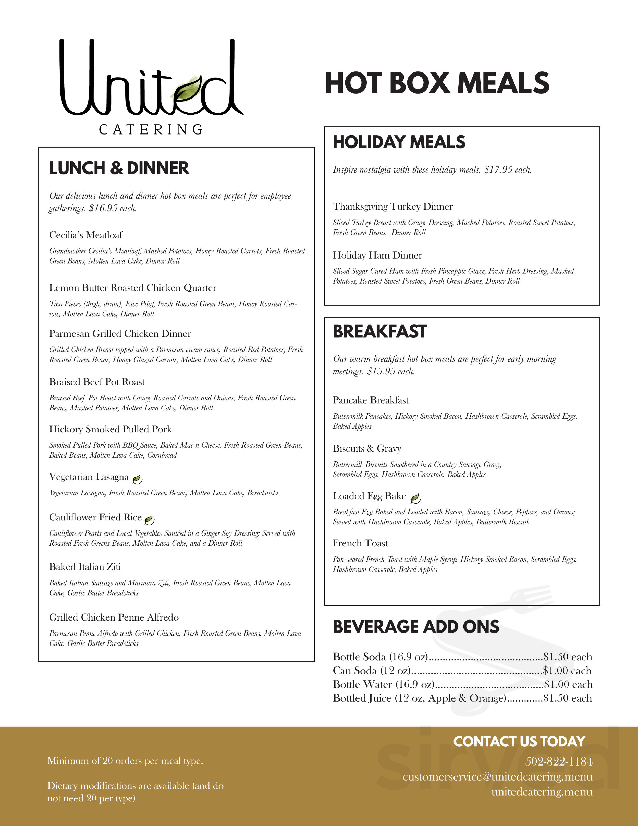 United Catering menu in Louisville, Kentucky, USA