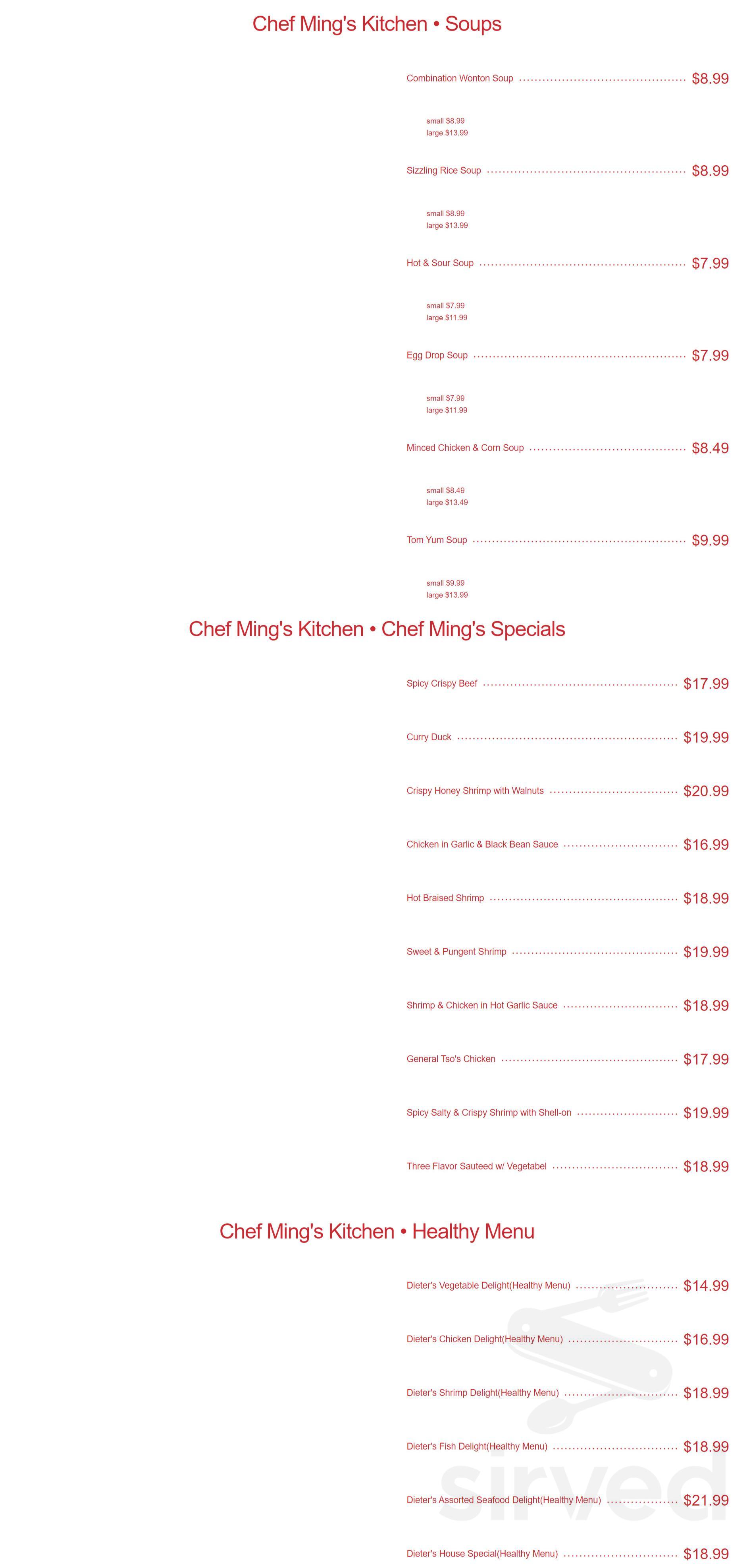 Chef Ming's menu in Beverly Hills, California, USA