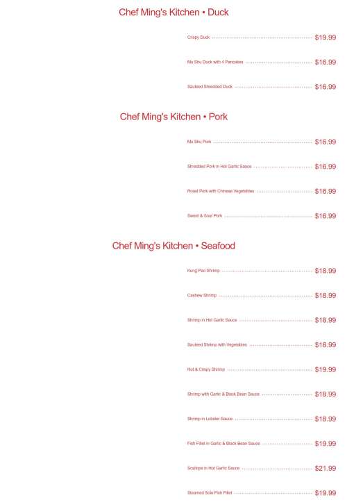 Chef Ming's menu in Beverly Hills, California, USA