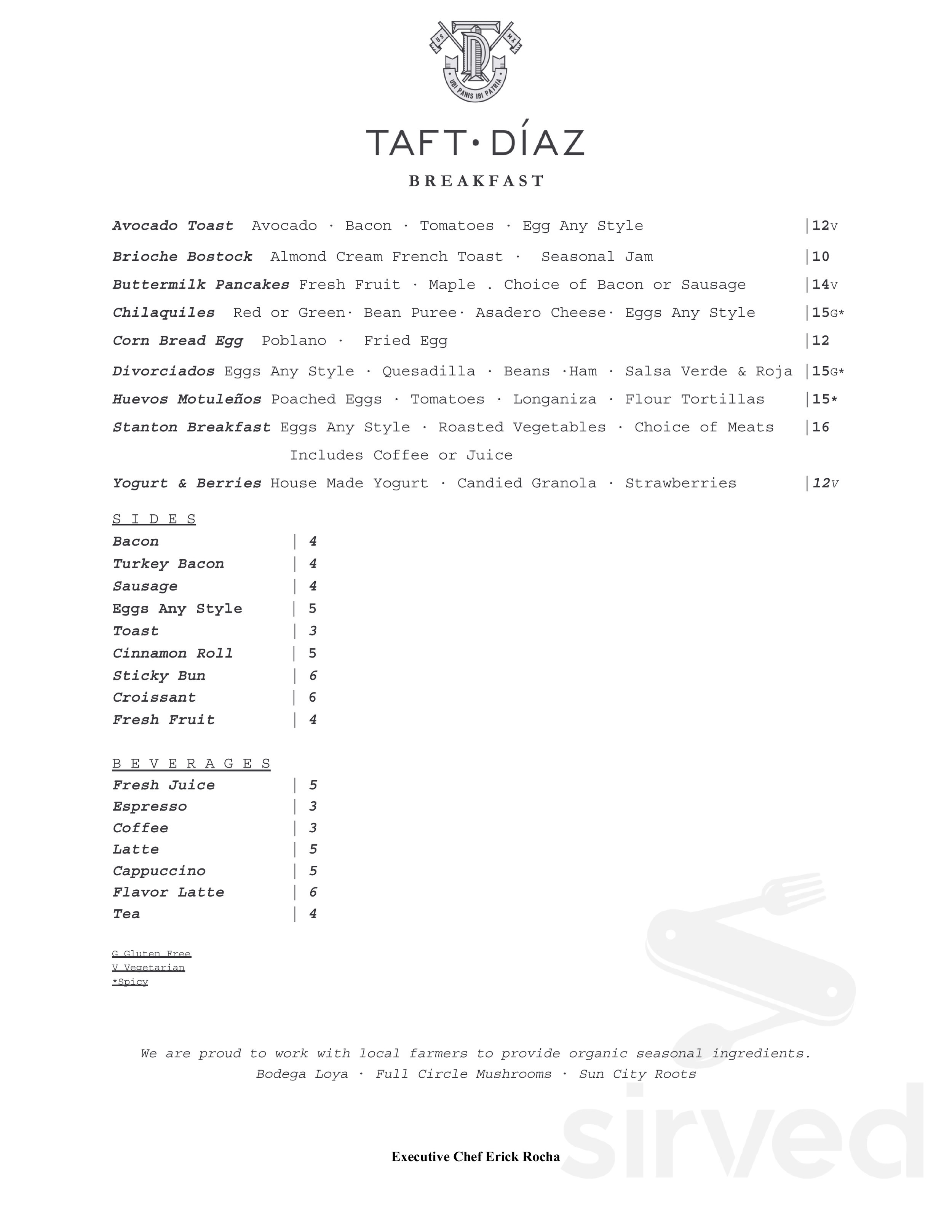Taft-Diaz menu in El Paso, Texas, USA