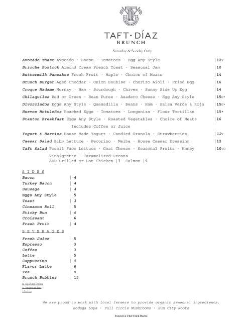 Taft-Diaz menu in El Paso, Texas, USA