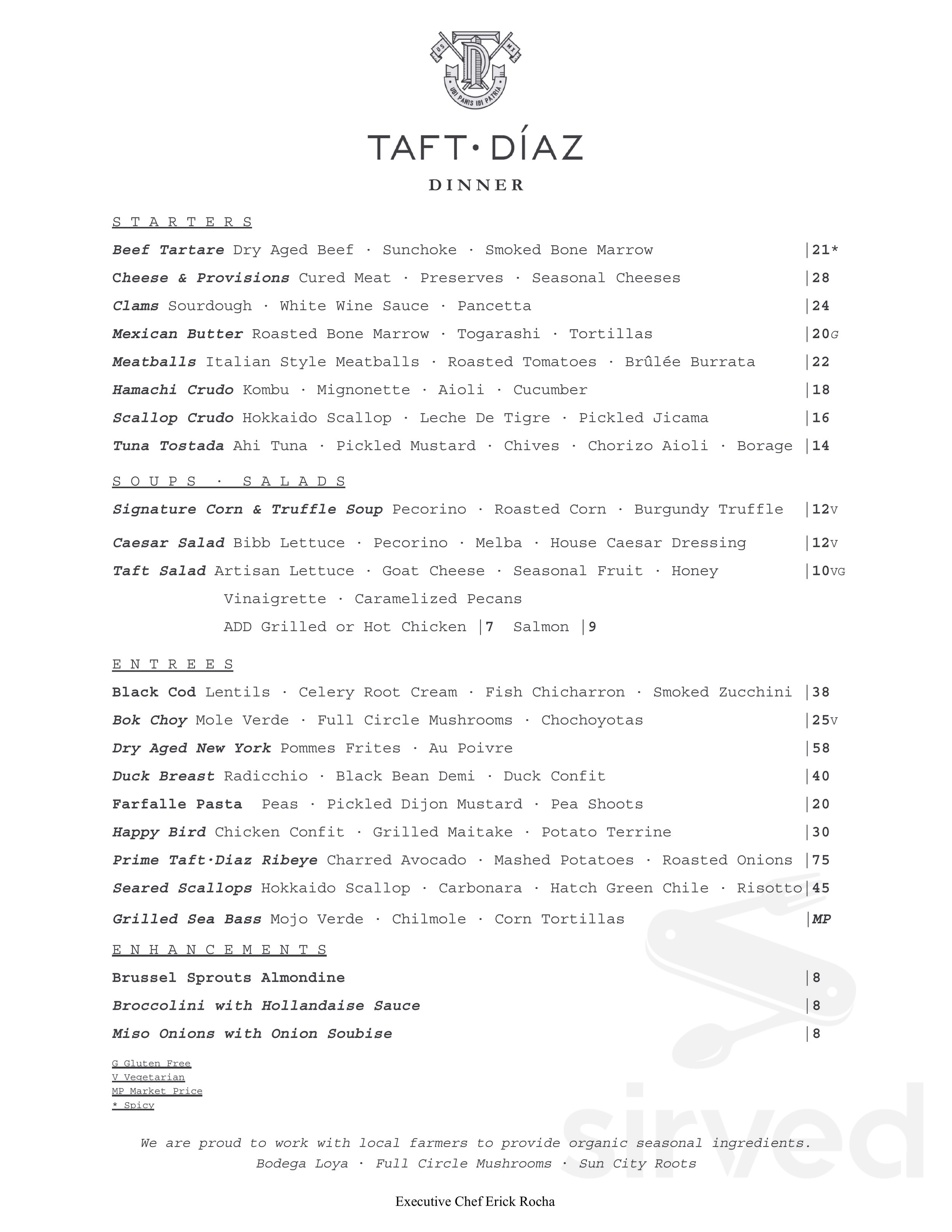 Taft-Diaz menu in El Paso, Texas, USA