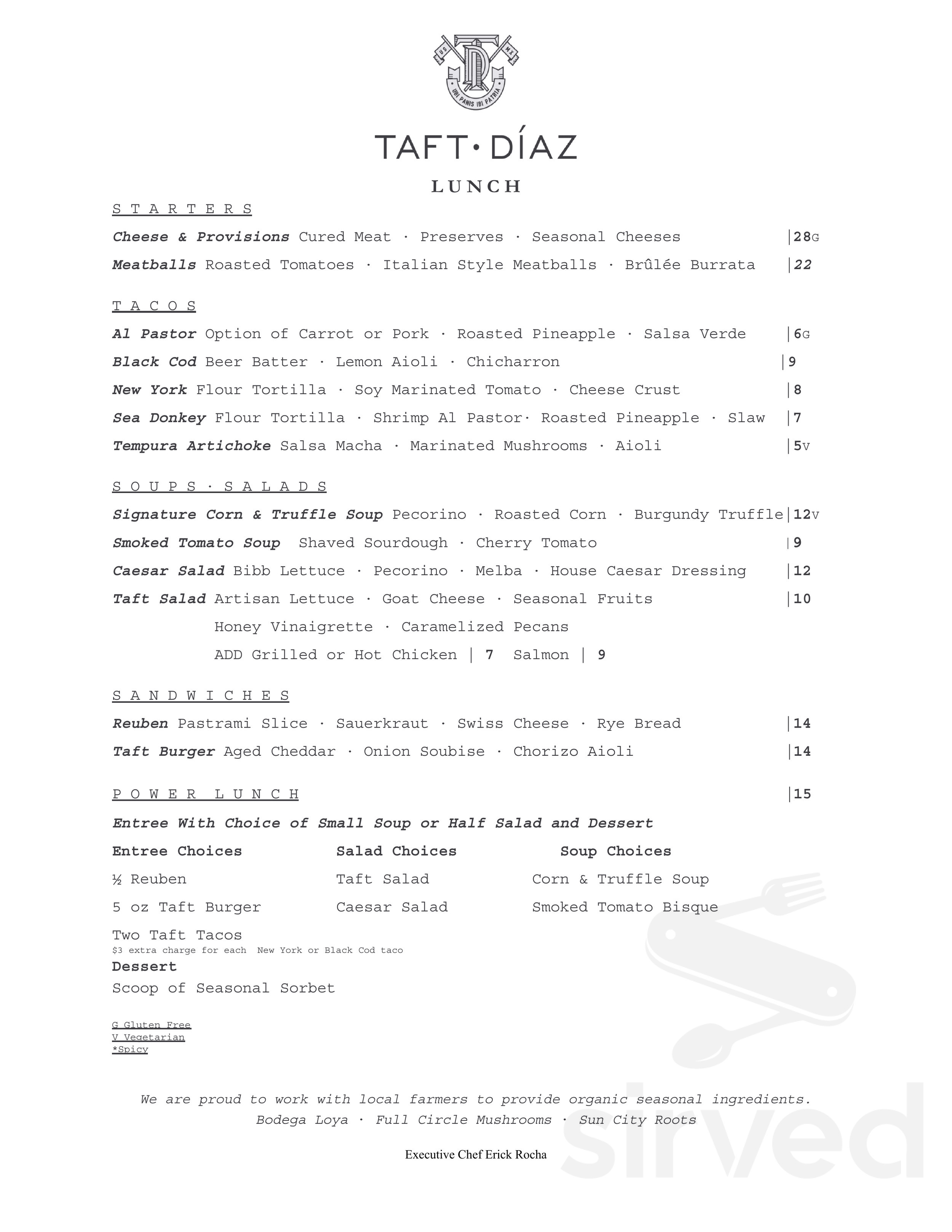 Taft-Diaz menu in El Paso, Texas, USA
