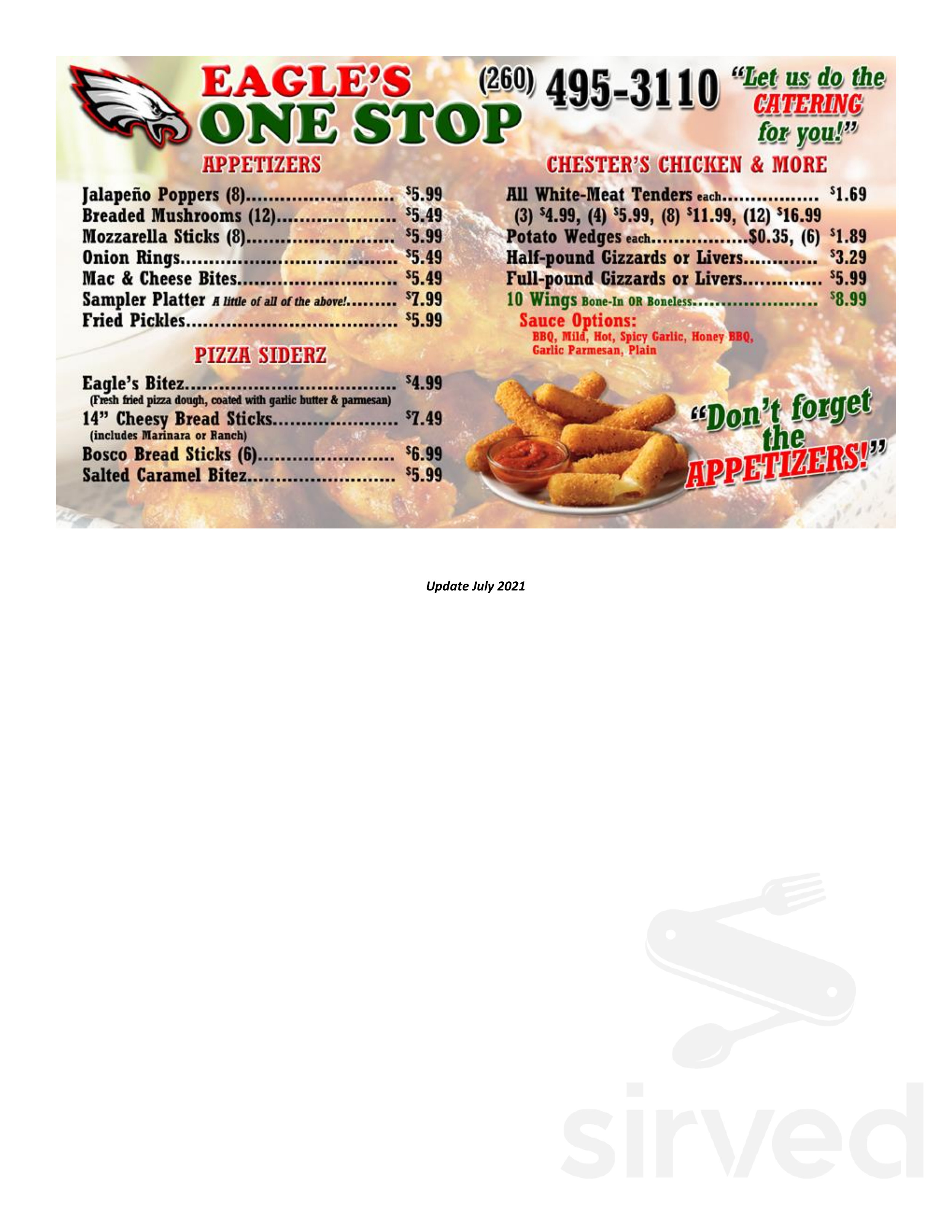 EAGLE'S ONE STOP PIZZA menus in Fremont, Indiana, United States