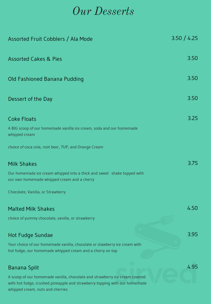 Menu for JT Yesterday's in Evans, Georgia, United States