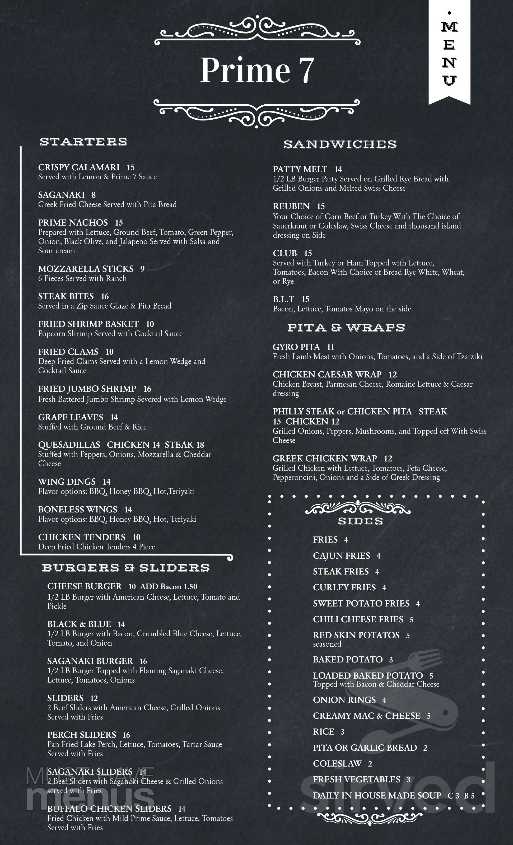 Prime 7 Bar & Restaurant menu in Commerce Charter Twp, Michigan, USA