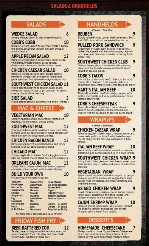 D.C. Cobb's menu in McHenry, Illinois, USA