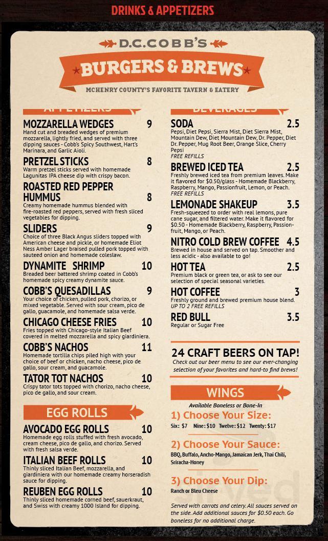 Menu for D.C. Cobb's in McHenry, IL | Sirved