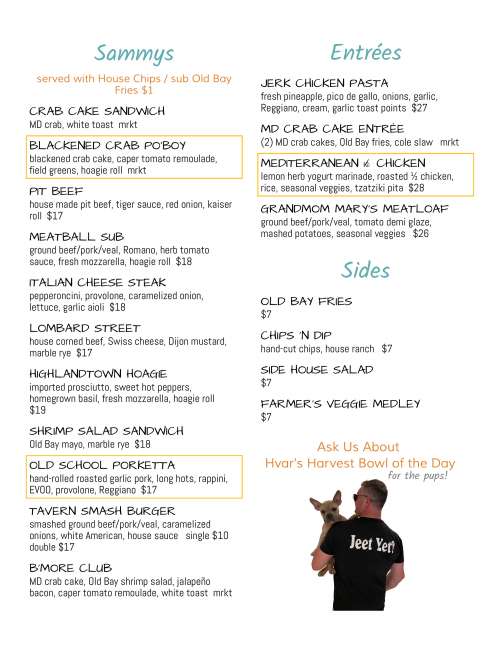Barracudas Locust Point Tavern menu in Baltimore, Maryland, USA