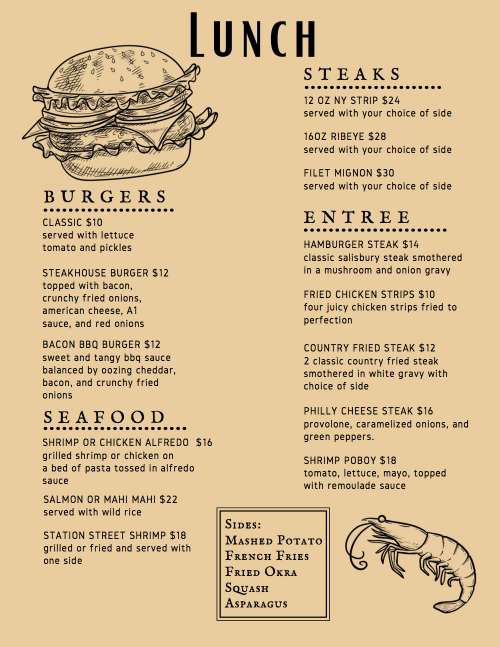 The Stanford Steakhouse menu in Waynesboro, Mississippi, USA