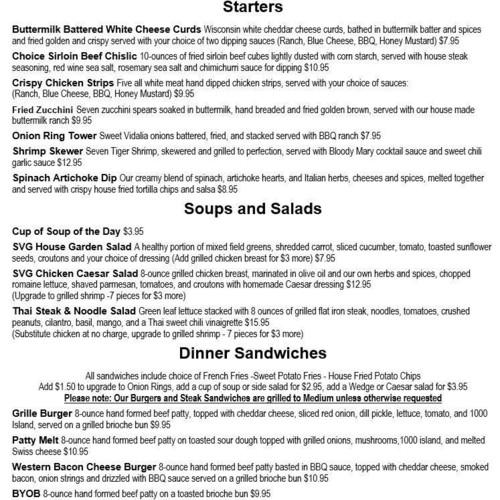 Sioux Valley Grille menu in Canton, South Dakota, USA