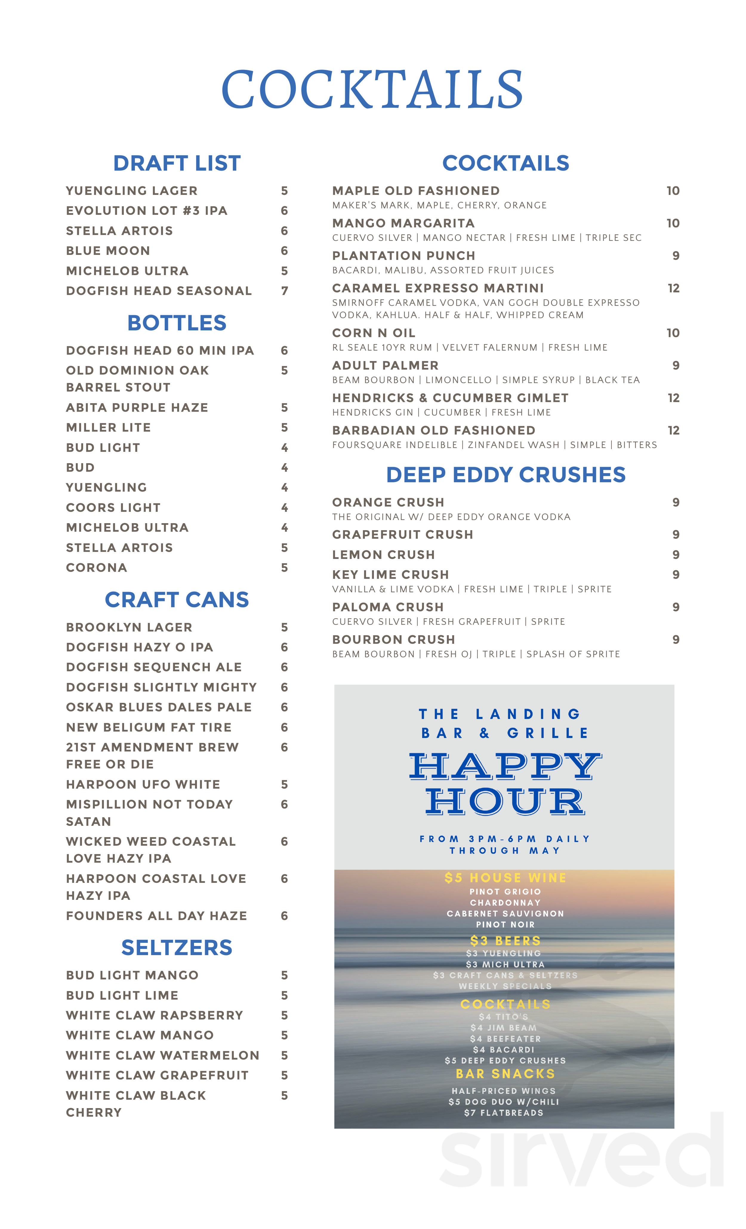 The Landing Bar and Grille menus in Millsboro, Delaware, United States