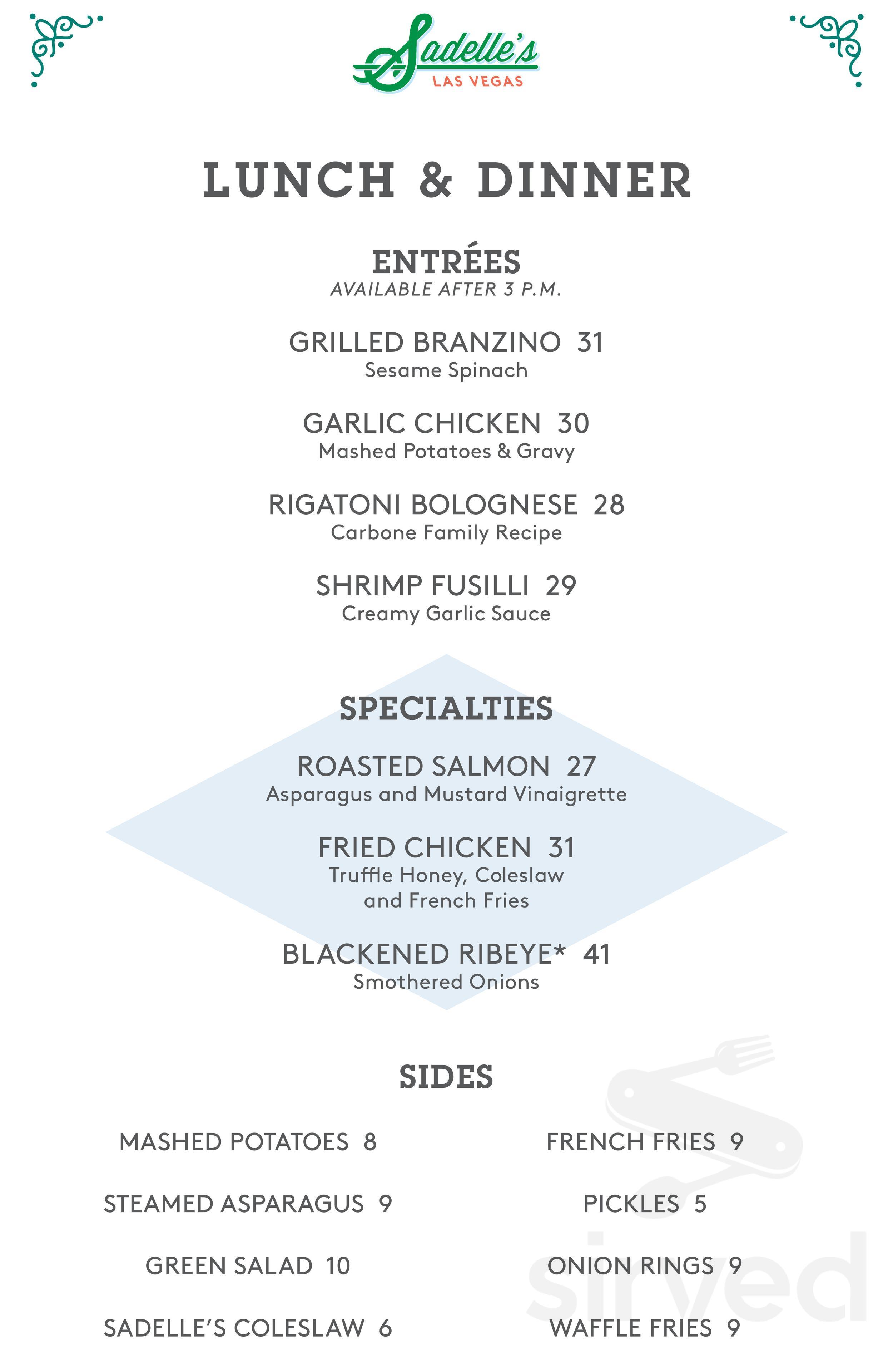 Sadelle's Cafe menu in Las Vegas, Nevada, USA