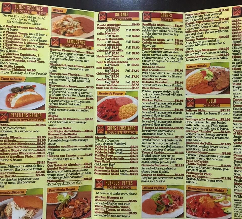 Monterrey Mexican Restaurant menu in Dallas, Texas, USA