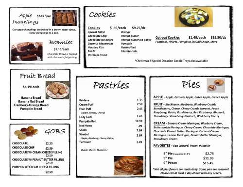 The Pie Shoppe menu in Laughlintown, Pennsylvania, USA