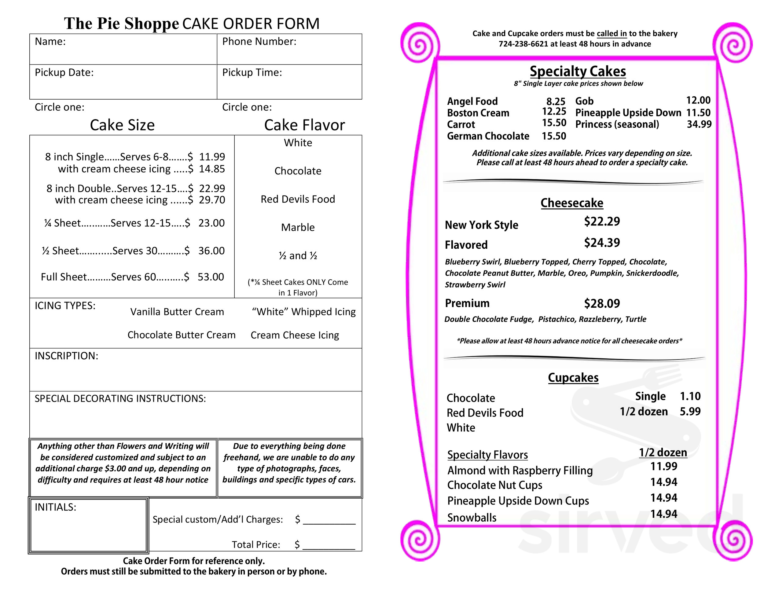 The Pie Shoppe menu in Laughlintown, Pennsylvania, USA