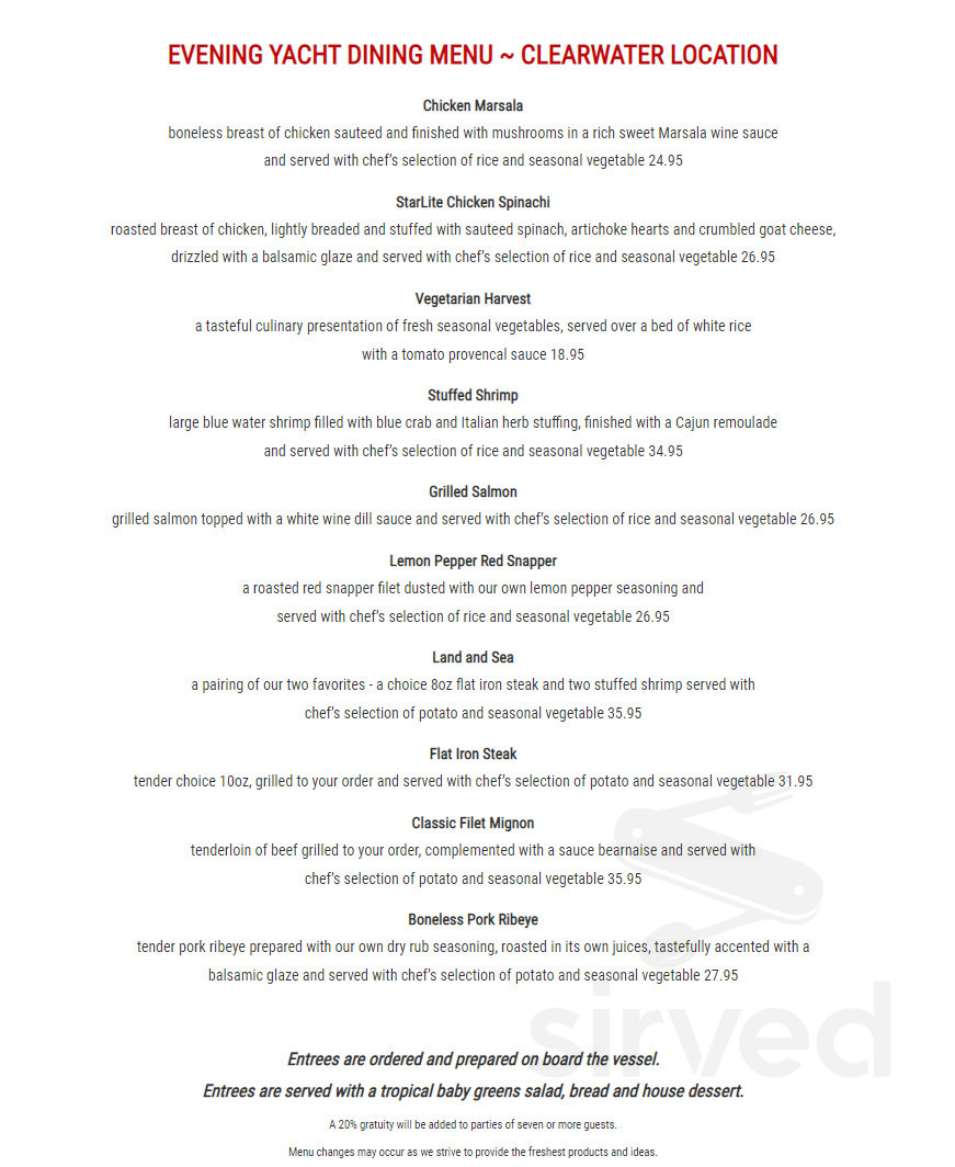 Menu for StarLite Cruises in Clearwater, FL | Sirved