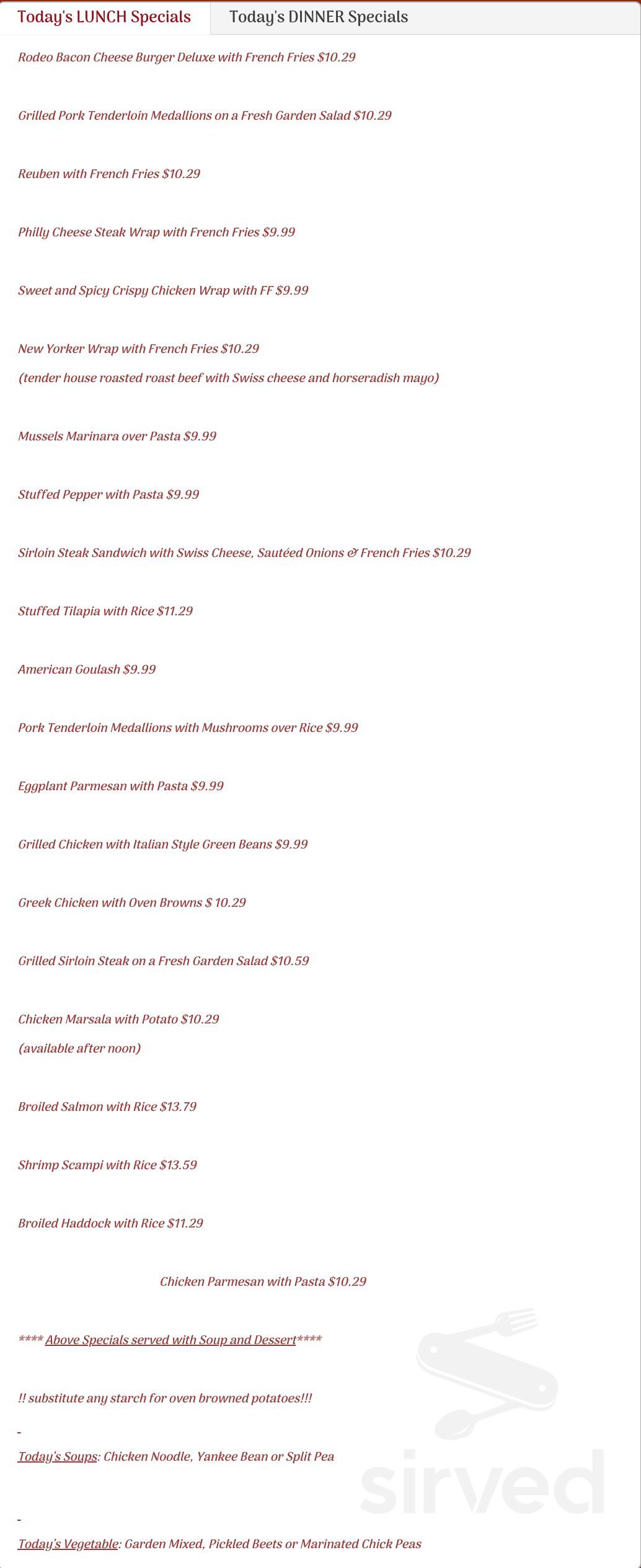 Bellevue Cafe menu in Schenectady, New York, USA