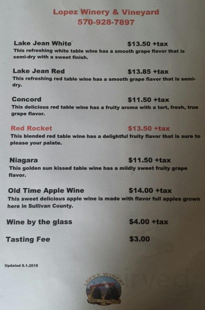 Lopez Winery & Vineyard menu in Lopez, Pennsylvania, USA
