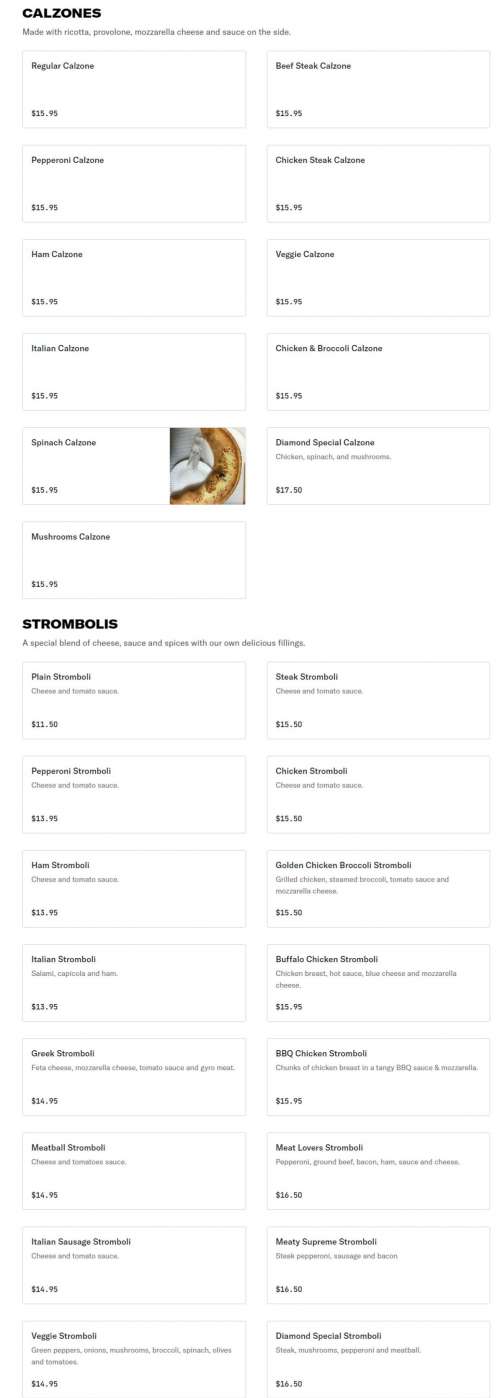 Diamond Pizza menu in Philadelphia, Pennsylvania, USA