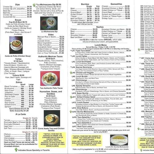 La Michoacana Meat Market menu in Houston, Texas, USA