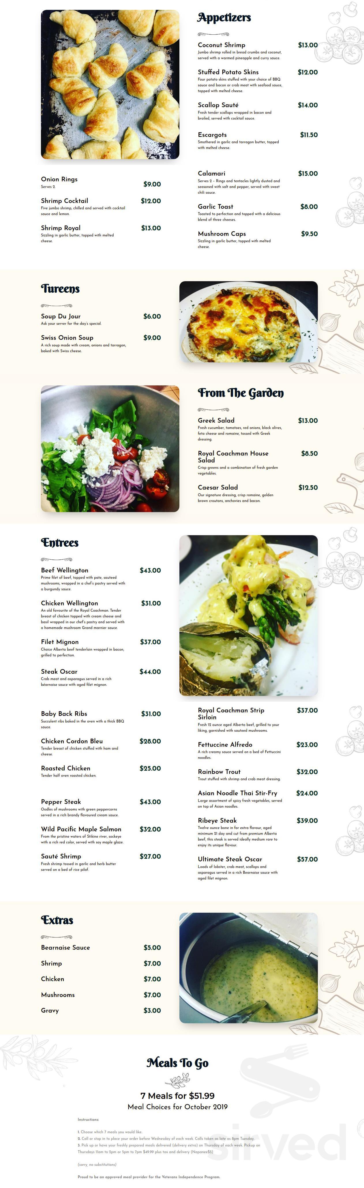 Royal Coachman menu in Napanee, Ontario, Canada