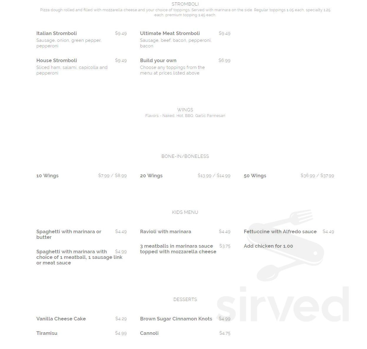 Vaughn's Pizzeria and Draft House menu in Flower Mound, Texas, USA